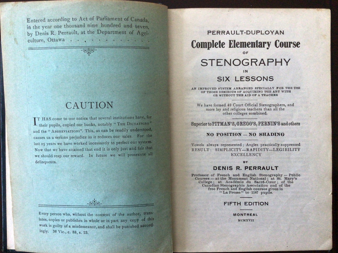 Antique Stenography Book, Perrault-duployan Complete Elementary Course ...