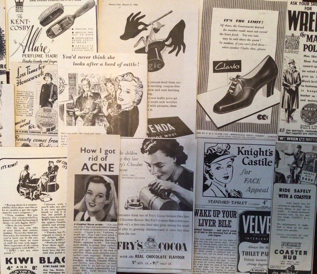 Vintage Advertising Ephemera, 1940s WW2 UK Ad Clippings, for Collage ...