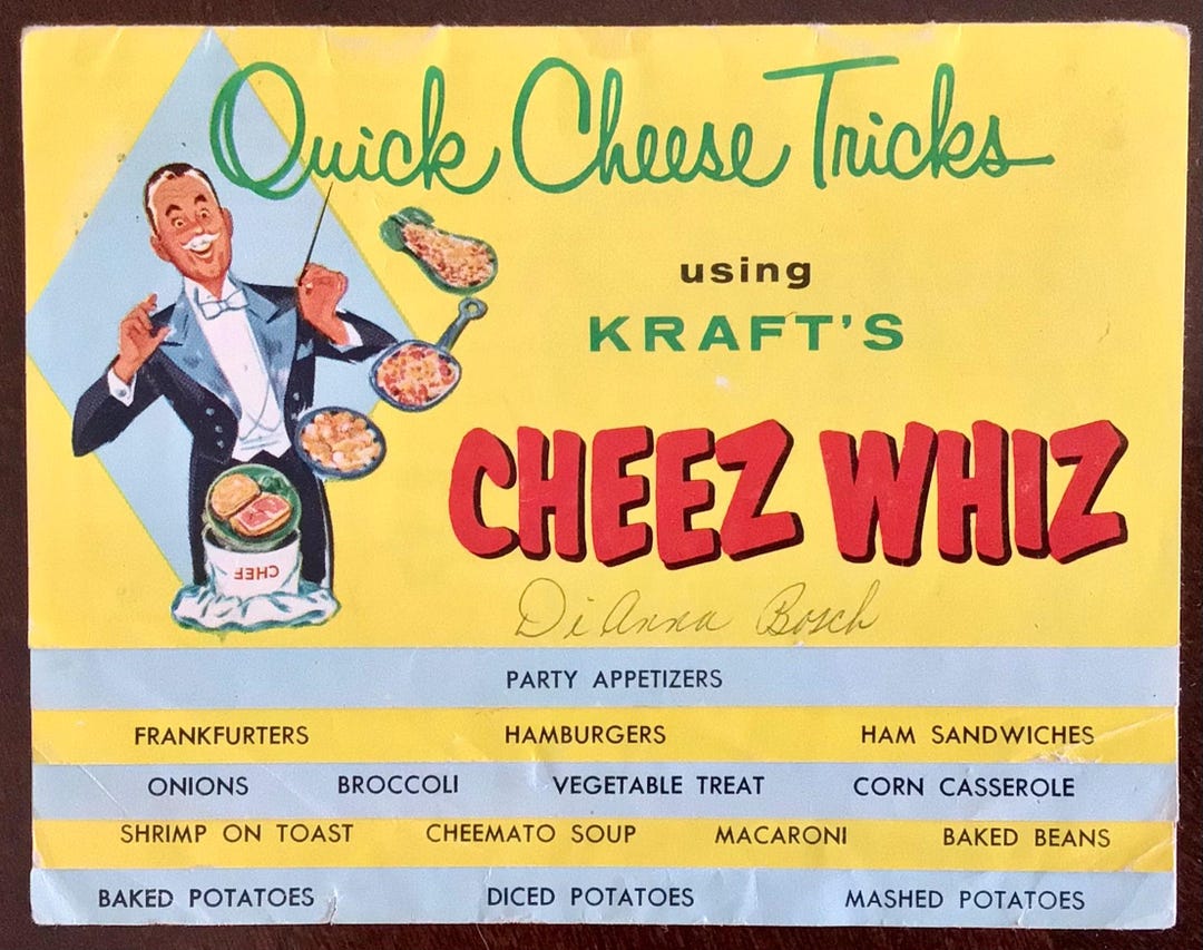 Vintage 1950's Quick Cheese Tricks Using Kraft’s Cheez Whiz Promo ...