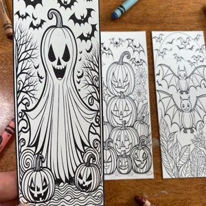 Halloween Coloring Bookmarks Set of 3 Spooky Bookmarks Kids and Adult ...