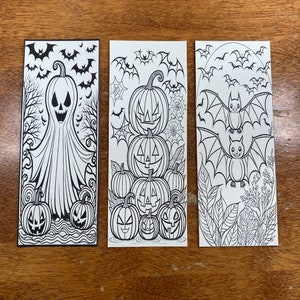 Halloween Coloring Bookmarks Set of 3 Spooky Bookmarks Kids and Adult ...