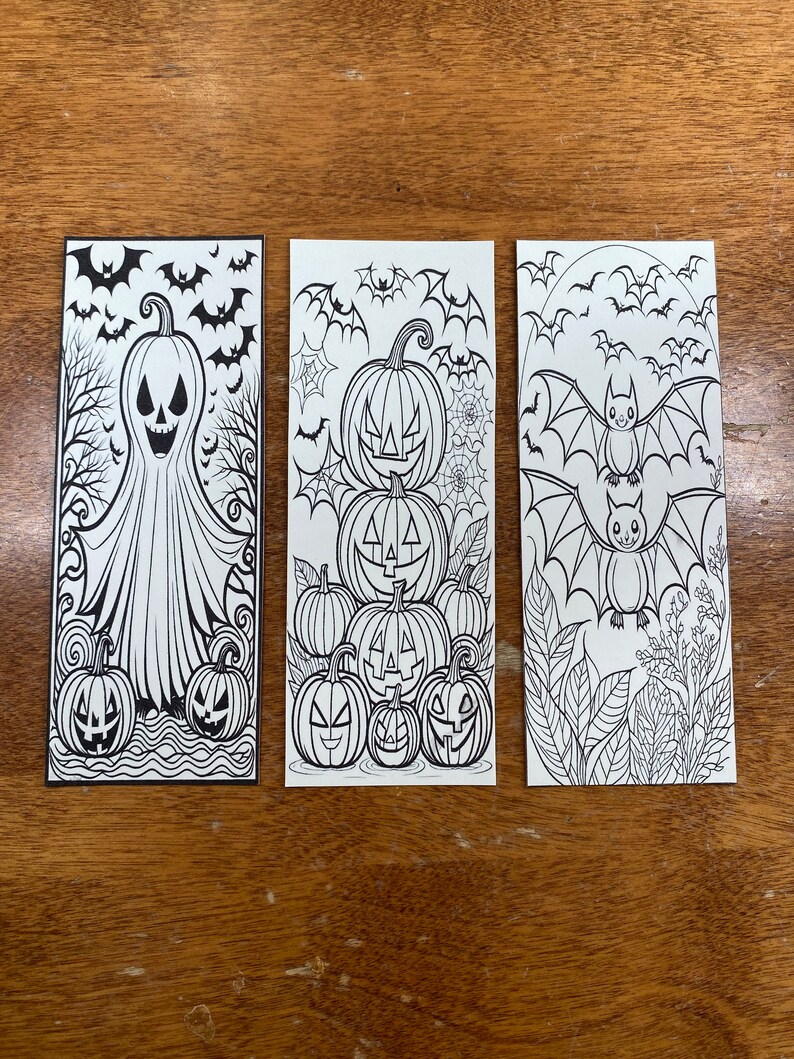 Halloween Coloring Bookmarks Set of 3 Spooky Bookmarks Kids and Adult ...