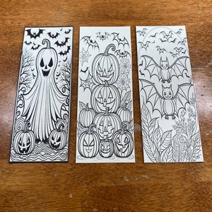Halloween Coloring Bookmarks Set of 3 Spooky Bookmarks Kids and Adult ...