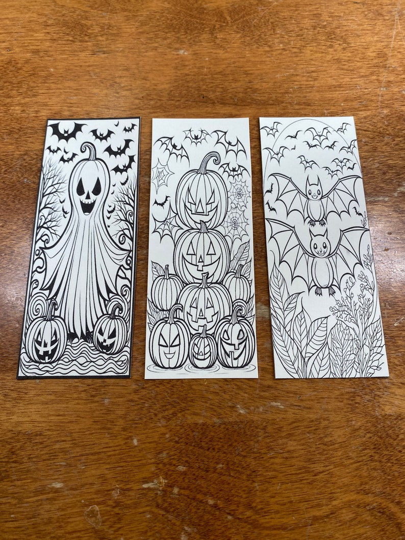 Halloween Coloring Bookmarks Set of 3 Spooky Bookmarks Kids and Adult ...