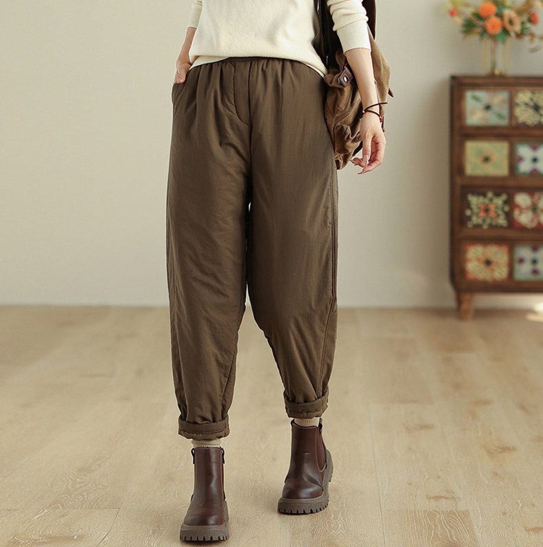 Light Coffee Quilted Pants Warm Harem Pants Soft Cotton - Etsy