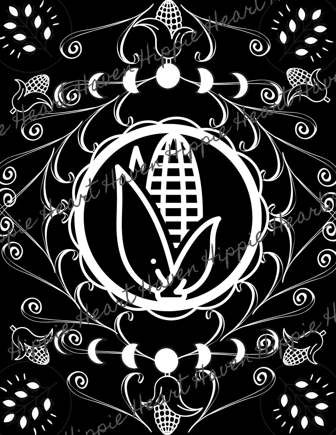Instant Digital Download, Corn Full Moon Coloring Meditative for ...