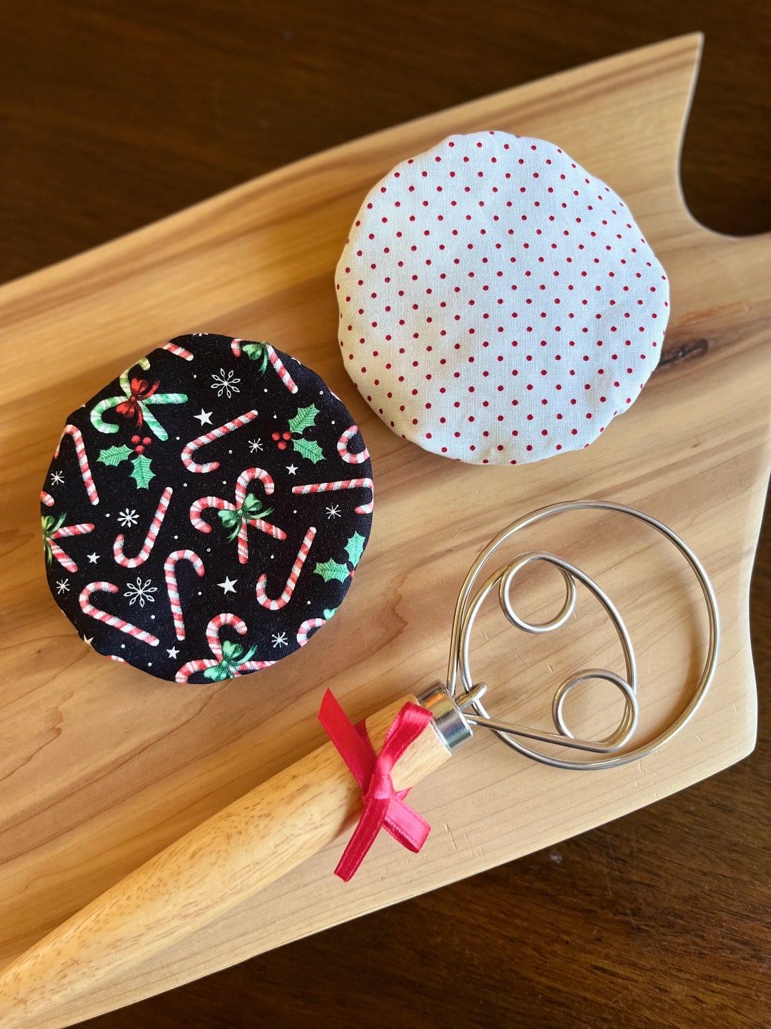 Reversible Christmas Fabric Jar Cover, Cotton Sourdough Starter Topper ...