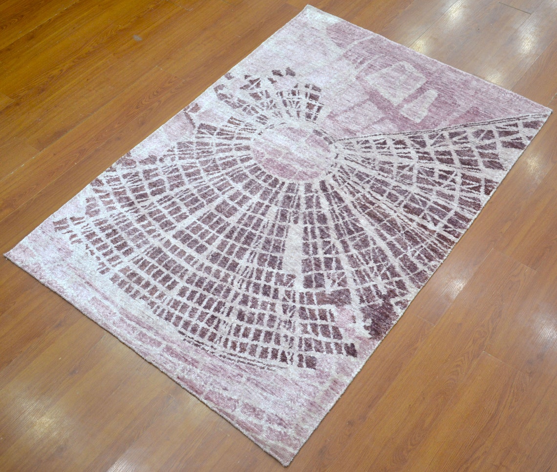 4'x 6' Rug | Spider Modern Rug Indo Tibetan 100% Bamboo Silk Multi Area ...