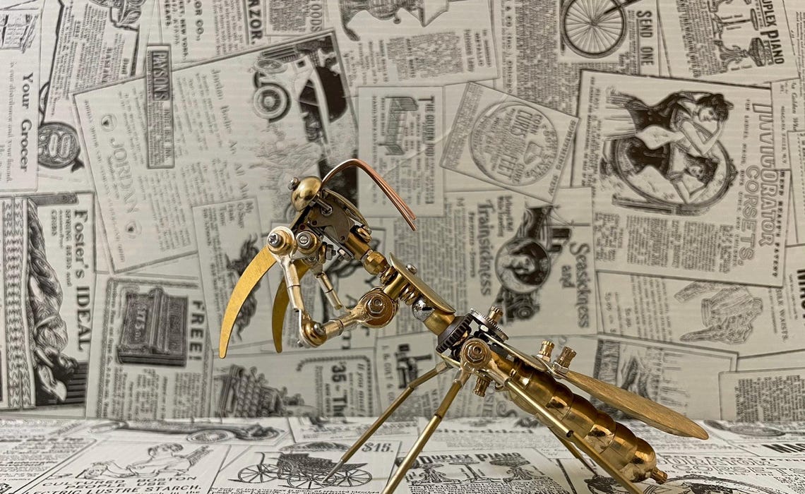 Steampunk Mechanical Mantis | Handcrafted Insect Sculpture | Unique ...