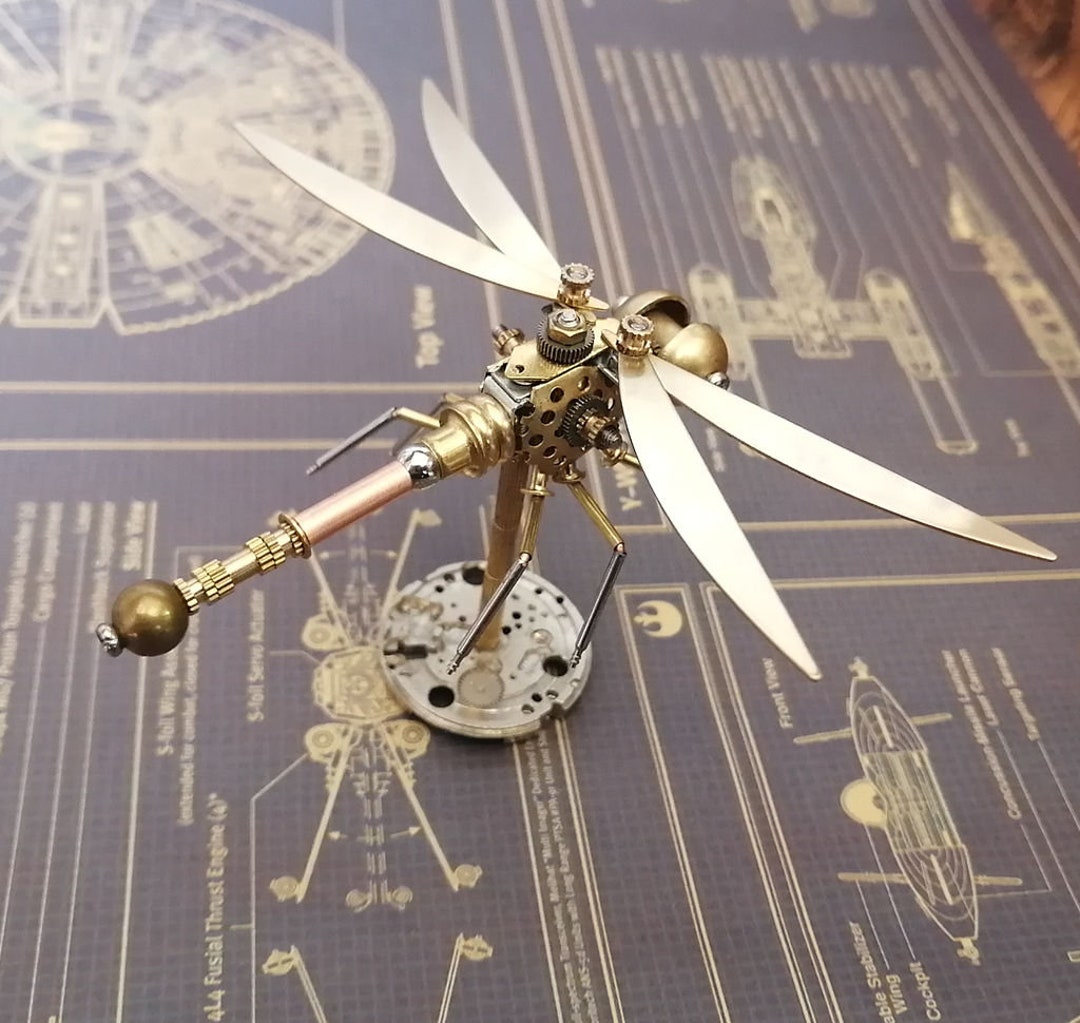 Steampunk Mechanical Insect Golden Dragonfly All-metal Handmade ...