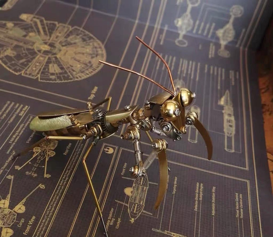 Steampunk Mechanical Mantis | Handcrafted Insect Sculpture | Unique ...