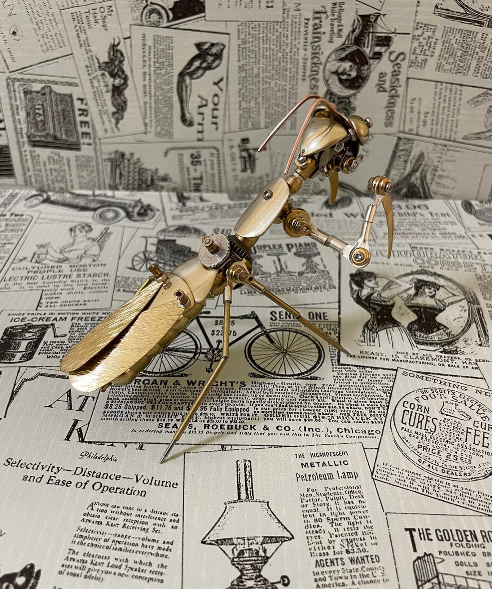 Steampunk Mechanical Mantis | Handcrafted Insect Sculpture | Unique ...