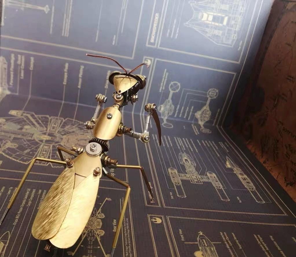 Steampunk Mechanical Mantis | Handcrafted Insect Sculpture | Unique ...