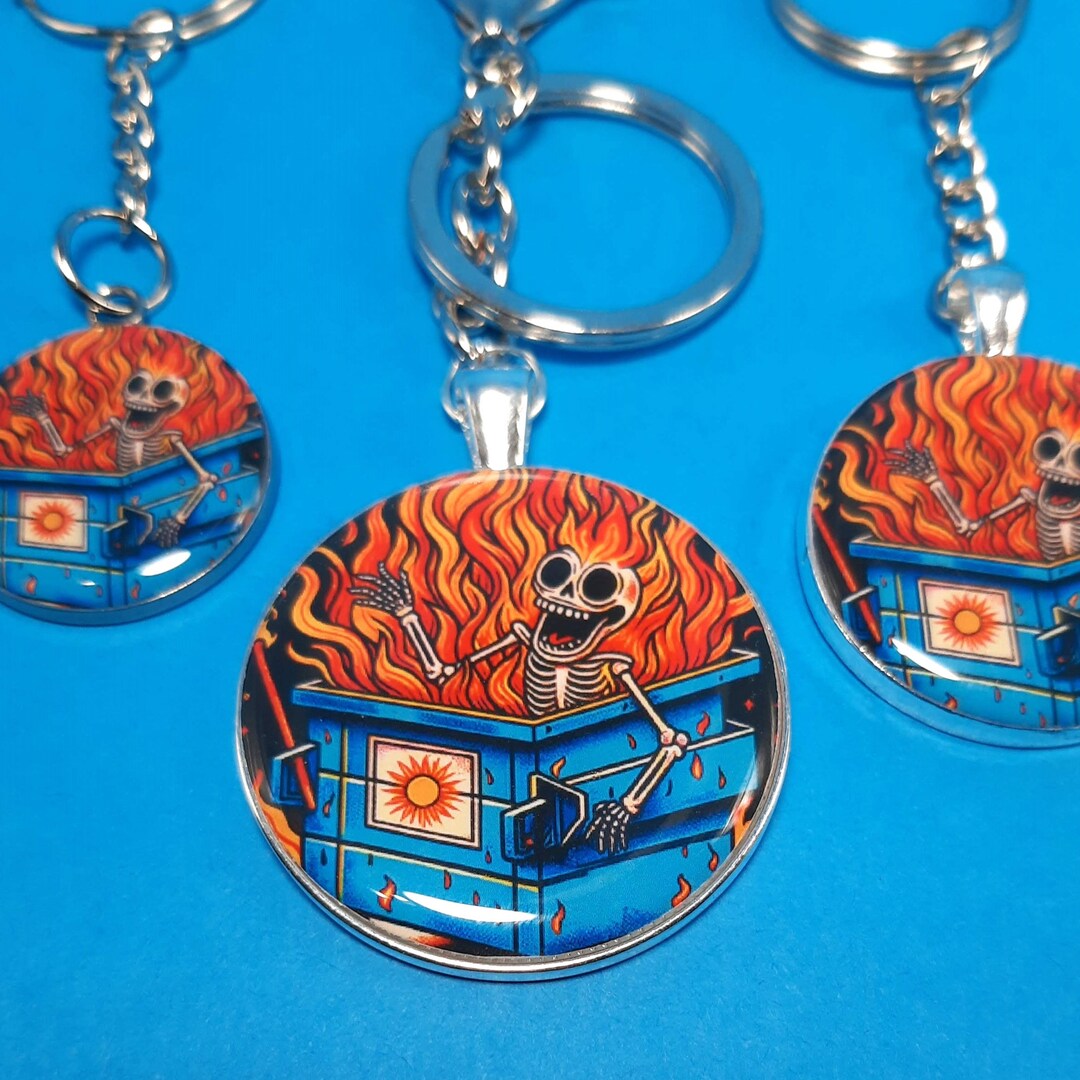 Key Chain Skeleton in A Flaming Dumpster Fire KC-B1002J - Etsy