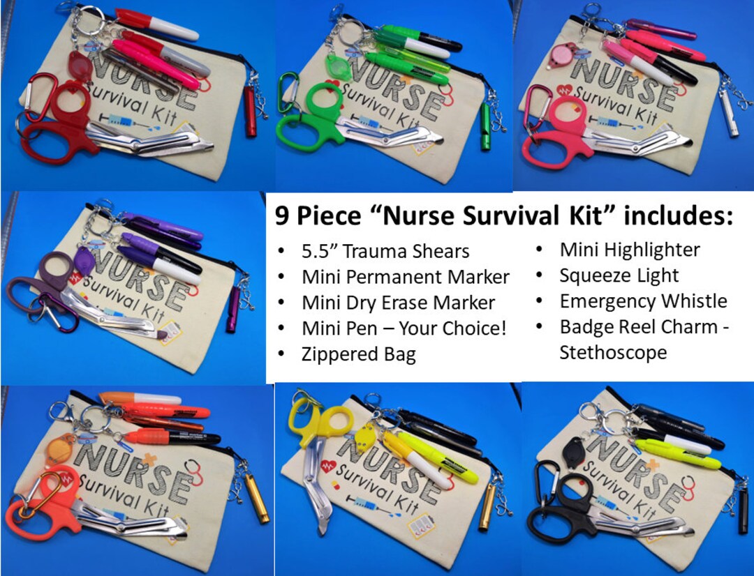 Nurse Survival Kit: 9-piece Badge Reel Accessory With Mini Shears - Etsy