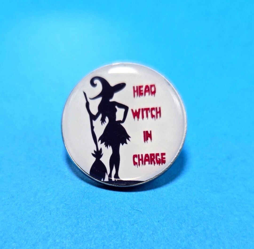 Pin Head Witch in Charge - 3 Designs to Choose From - Halloween - 1" or ...