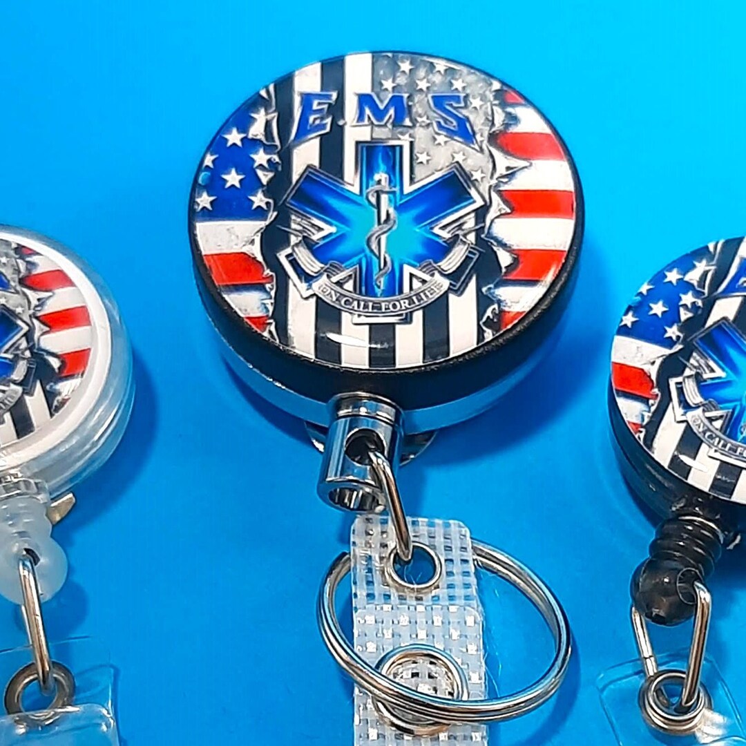 Badge Reel EMS on Call for Life Emergency Medical Services Stethoscope ...