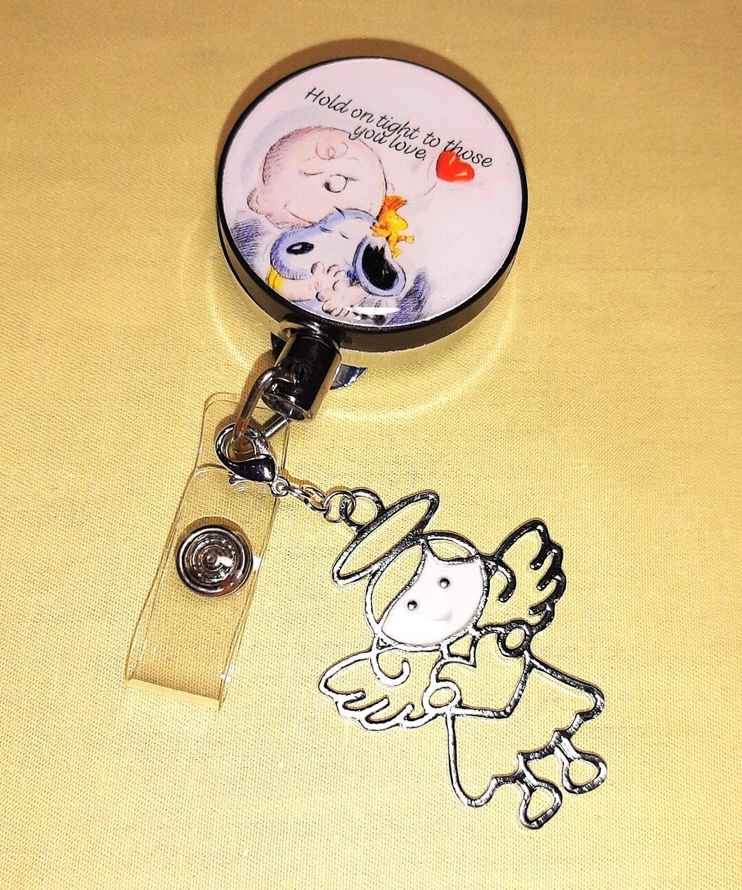 This Charm is HUGE!! Silver Outline Angel Charm Badge Reel Charm ...