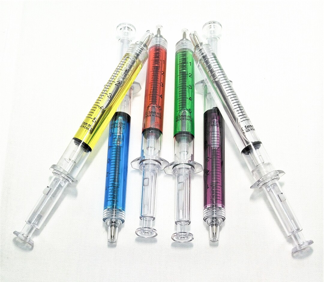 Colorful Syringe Pen: Retractable Black Ink, Novelty Gift - Etsy