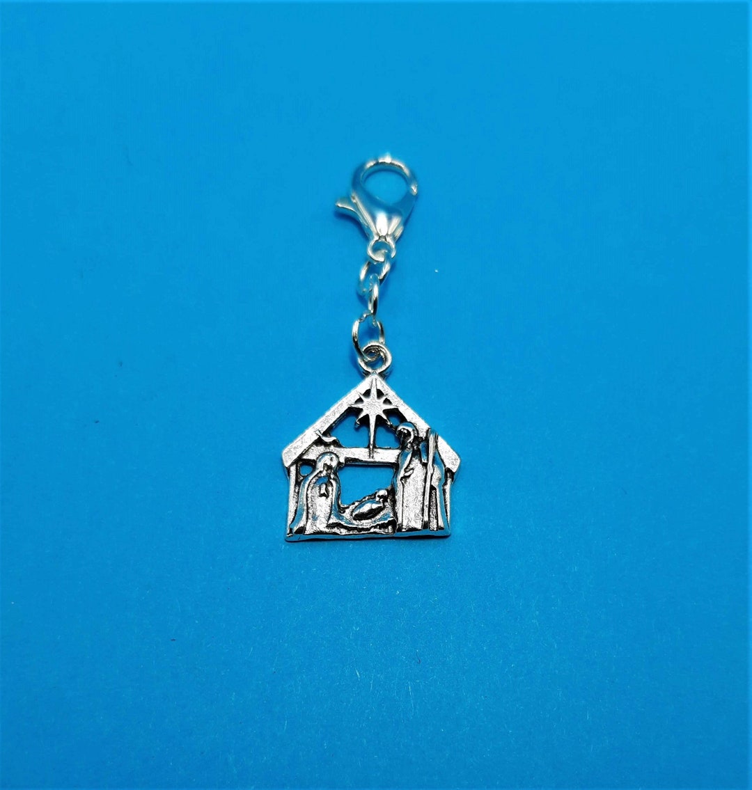 Silver Nativity Scene Badge Reel Charm Accessory - Zipper Pull - Cell ...