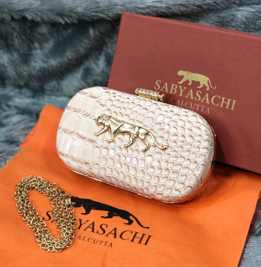 Sabyasachi Inspired Fully Covered Frame Croco Leather Clutch Box ...