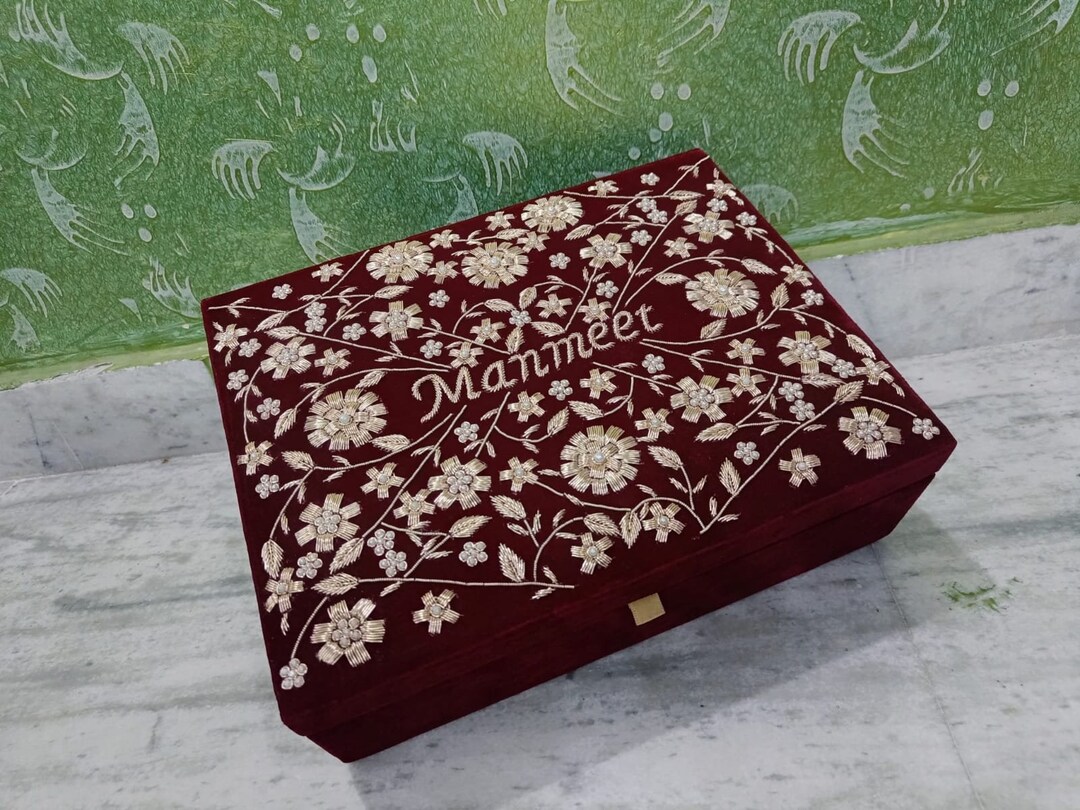 Maroon Zardozi Bangle Box Chooda Box Engagement Gift Box - Etsy