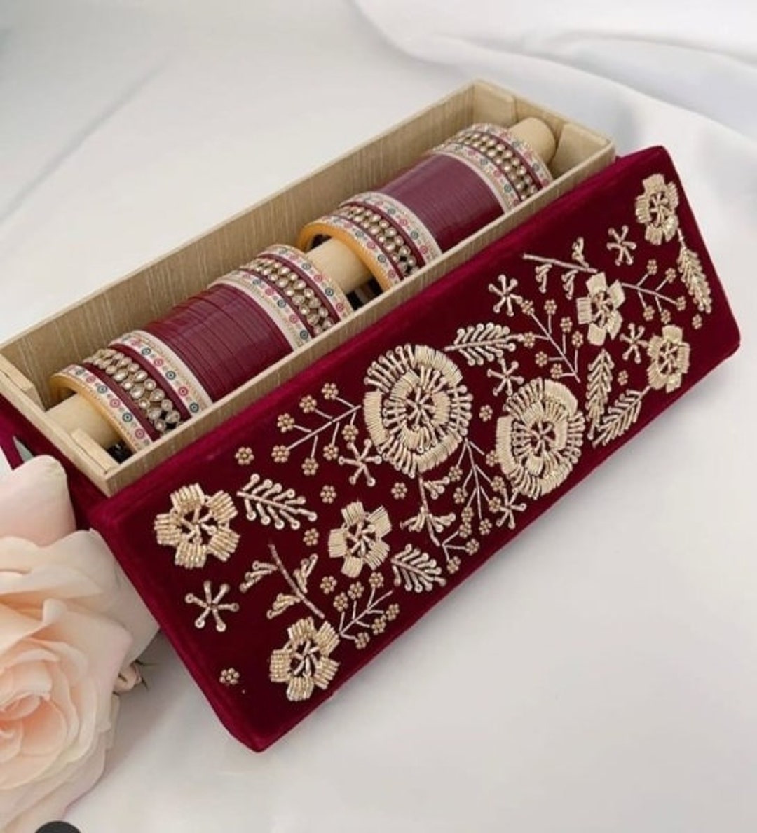 Maroon Zardozi Bangle Box Chooda Box Engagement Gift Box Trousseau Box ...