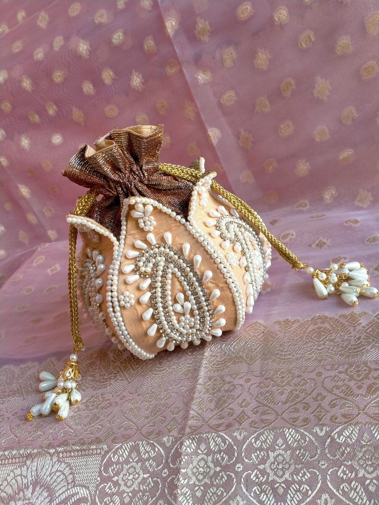 Beige Potli Bag Wedding Gift Handmade Unique Purse Embroidered - Etsy