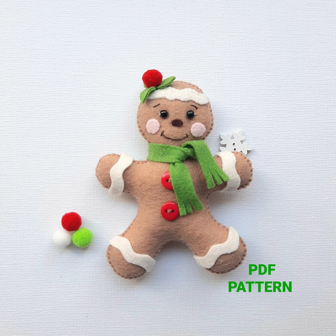 Gingerbread Man Sewing Pattern, Christmas Felt Ornaments Template, DIY ...