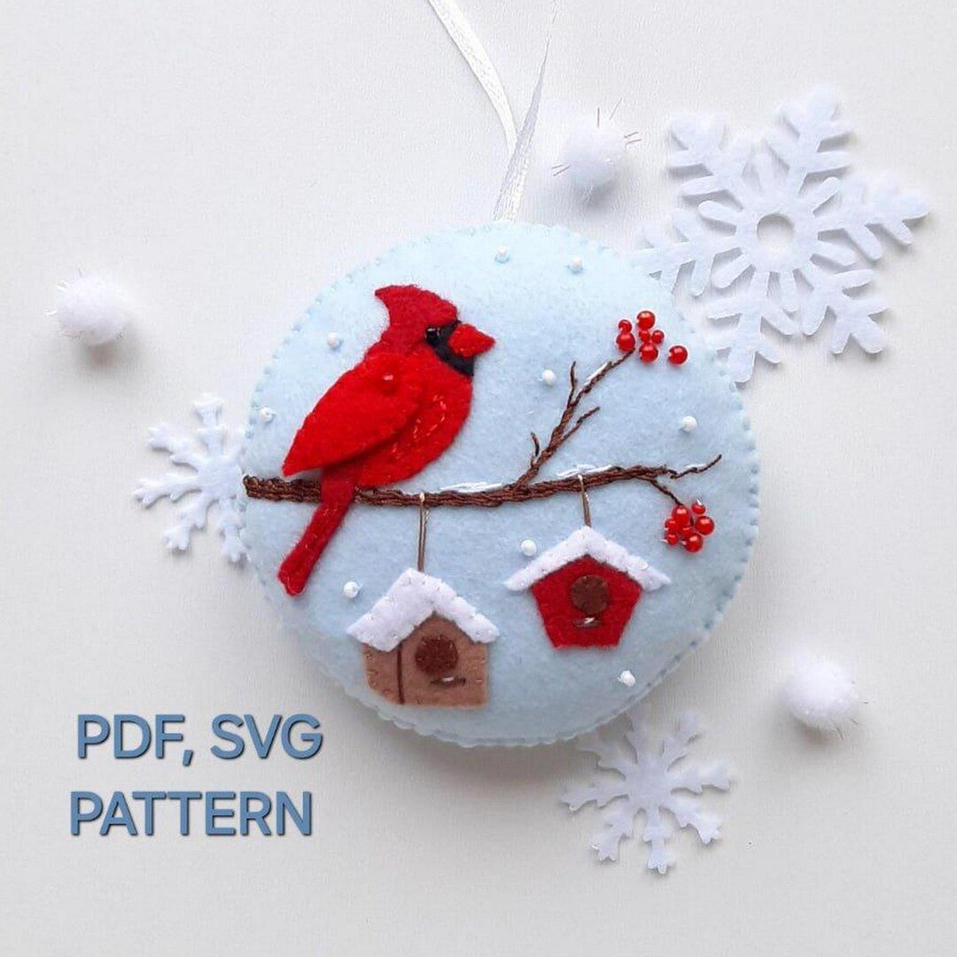 Red Cardinal Ornament PDF, SVG Pattern, Felt Christmas Toy Sewing ...