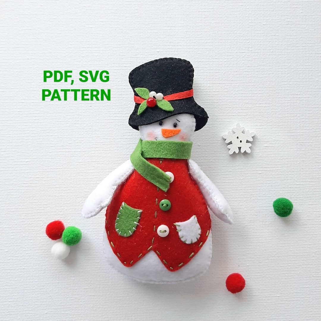 Snowman Sewing Pattern, Felt Tree Toy PDF SVG Pattern, Christmas ...