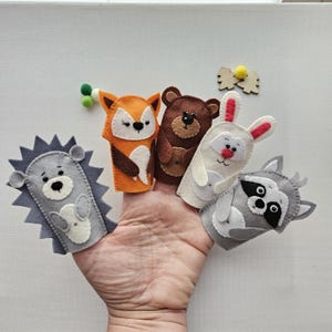 Woodland Animals Finger Puppets Pattern, Felt Bear, Fox, Hedgehog ...