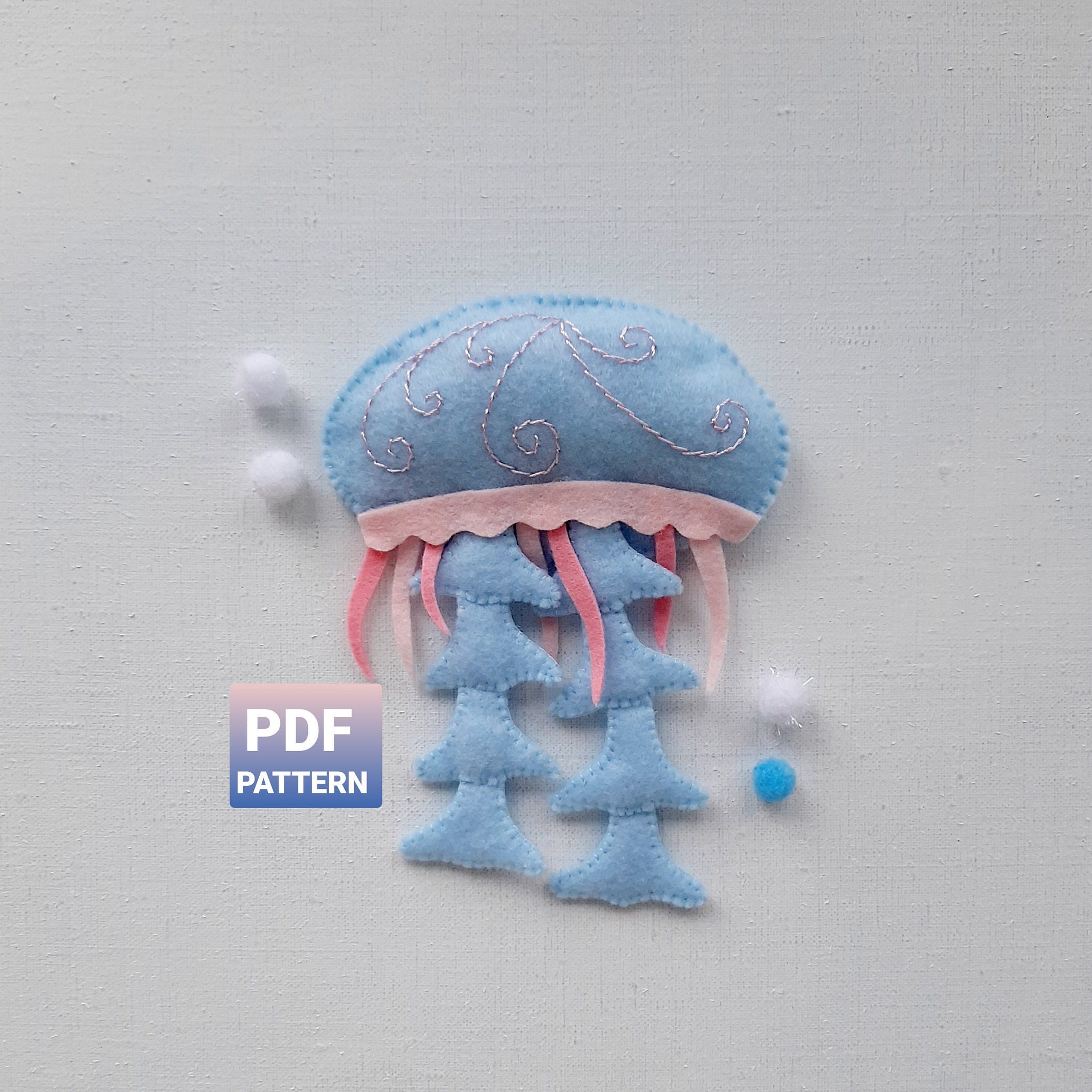 Jellyfish Pdf Pattern Felt Garland Sea Life Felt Jellyfish Ornament ...