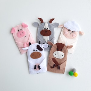 Farm Animal Finger Puppets Pattern, Felt Goat, Pig, Cow, Bull, Sheep ...