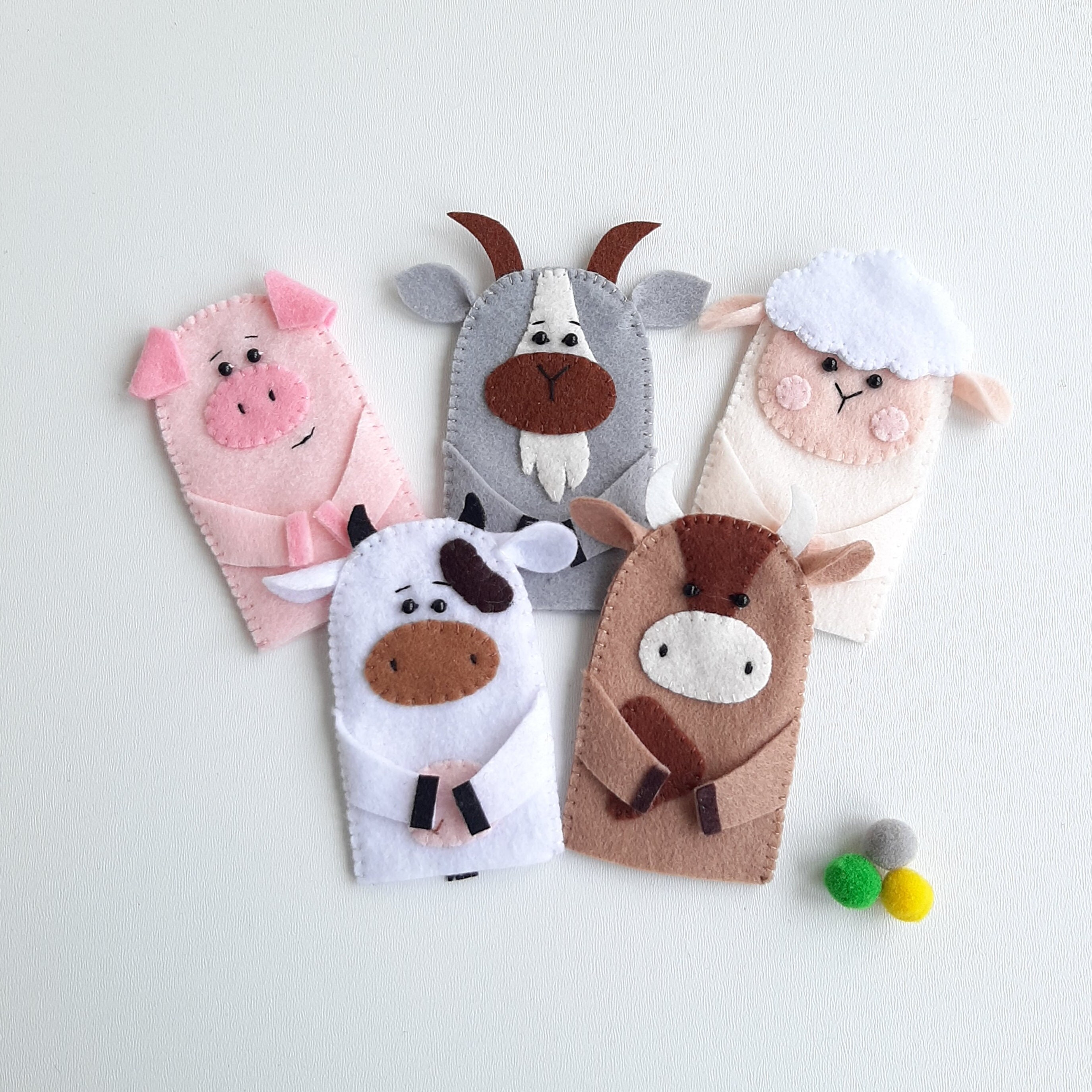 Farm Animal Finger Puppets Pattern, Felt Goat, Pig, Cow, Bull, Sheep ...