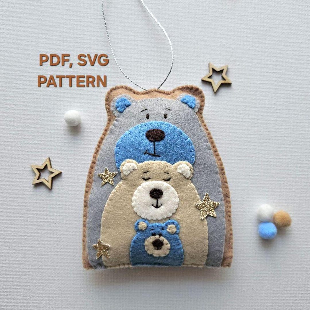 Bear Family Easy Sewing Pattern, Woodland аnimals Ornament Svg Pattern ...