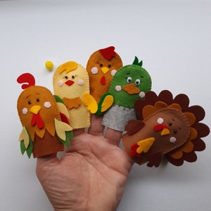 Farm Animal Finger Puppets Pattern, Felt Hen, Rooster, Chick, Turkey ...