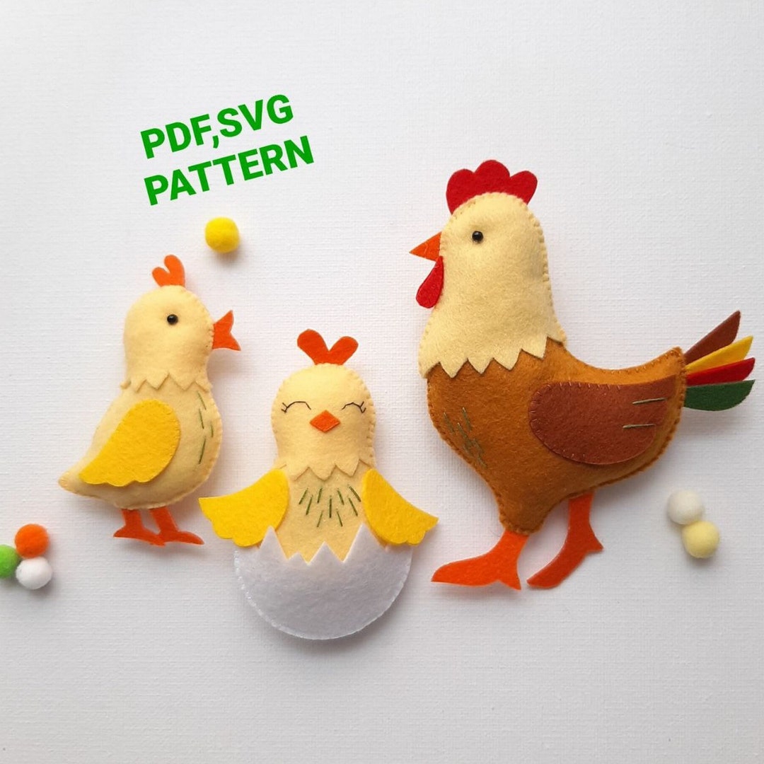 Hen and Chicks PDF SVG Pattern, Chicken Felt Sewing Tutorial, Farm ...