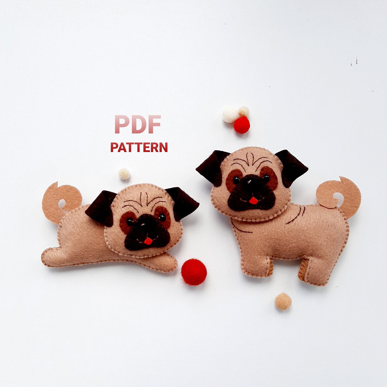 Pug Pdf Pattern Felt Sewing Pug Ornament Pdf Pattern Gifts for - Etsy