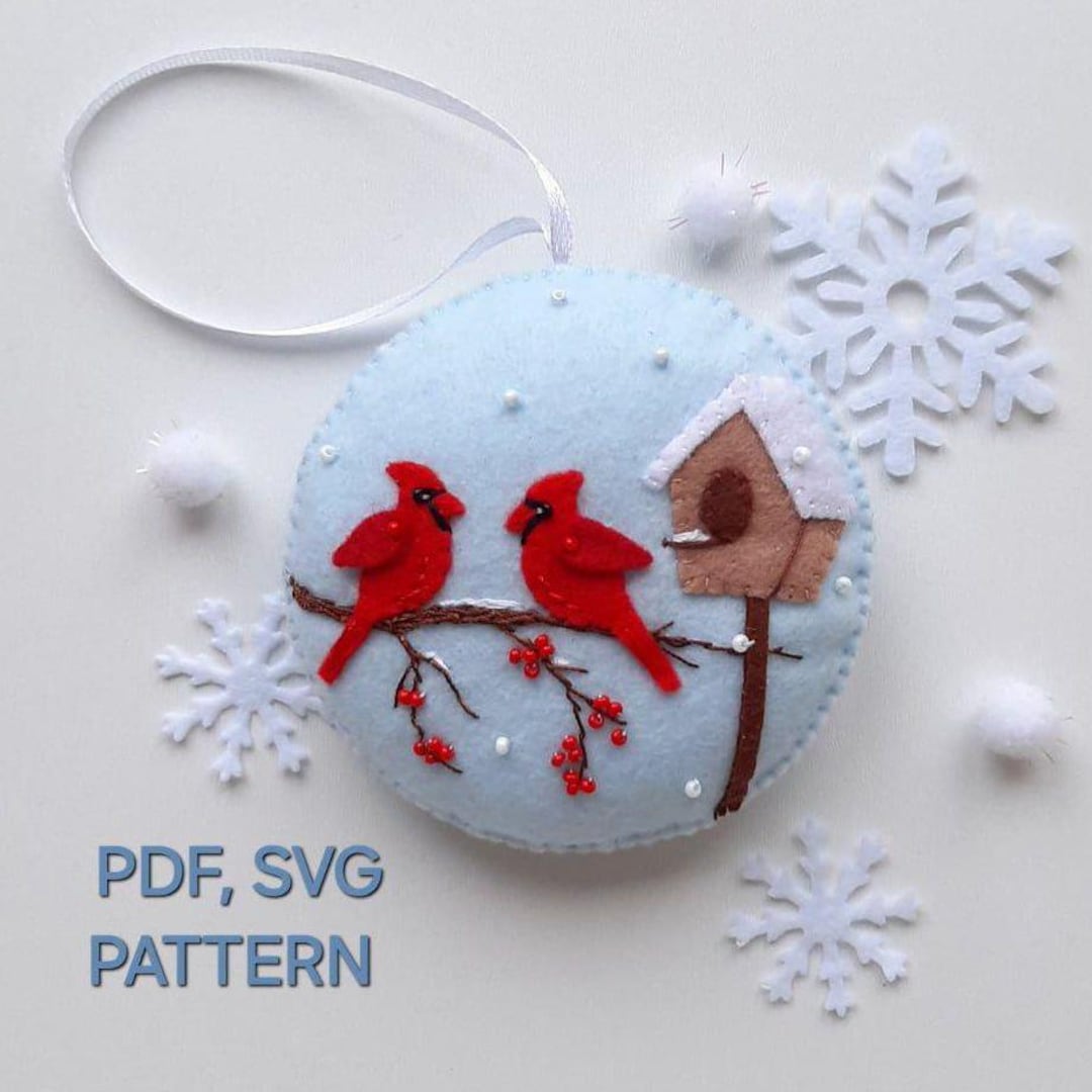 Red Cardinal Ornament PDF, SVG Pattern, Bird Easy Sewing Pattern, Felt ...