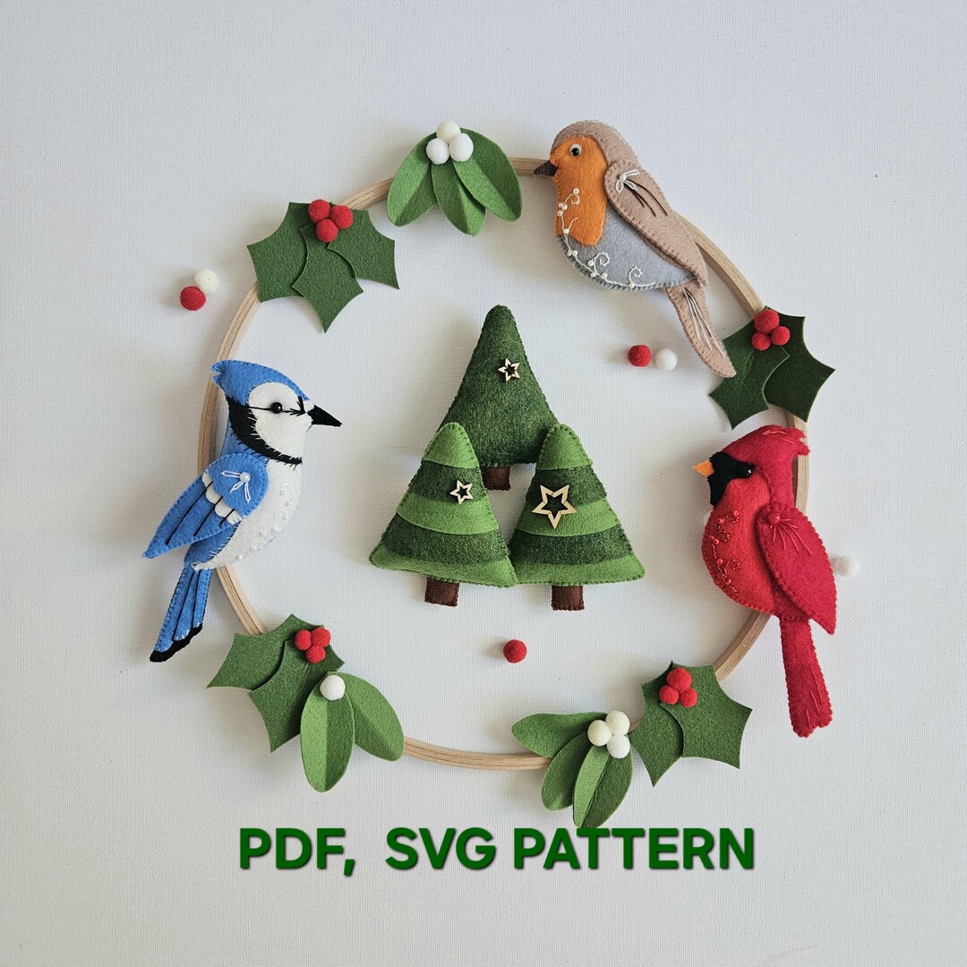 Felt Birds Baby Mobile PDF SVG Pattern, Red Cardinal Robin Blue Jay and ...