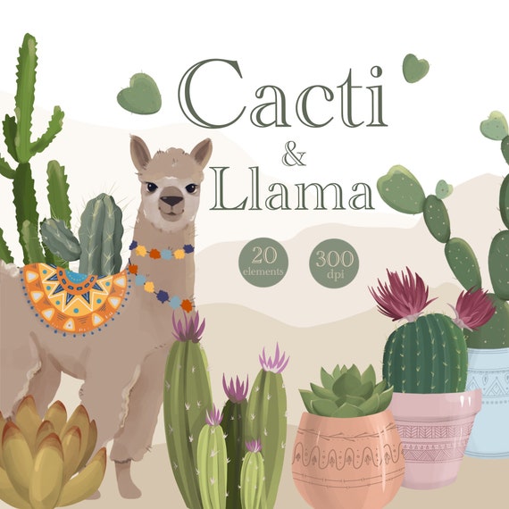 Cactus Clipart Fiesta Llama PNG Cacti Digital Download, 58% OFF