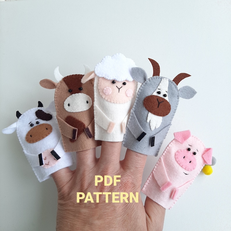 Farm Animal Finger Puppets Pattern Felt Goat Pig Cow Bull - Etsy
