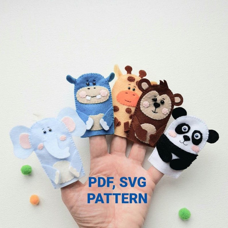 Finger Puppets Sewing Pattern, Felt Pattern PDF SVG Safari Animal ...