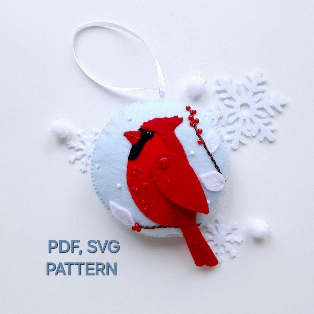 Felt Red Cardinal PDF, SVG Pattern, Christmas Ornament Sewing Tutorial ...