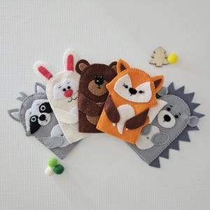 Woodland Animals Finger Puppets Pattern, Felt Bear, Fox, Hedgehog ...