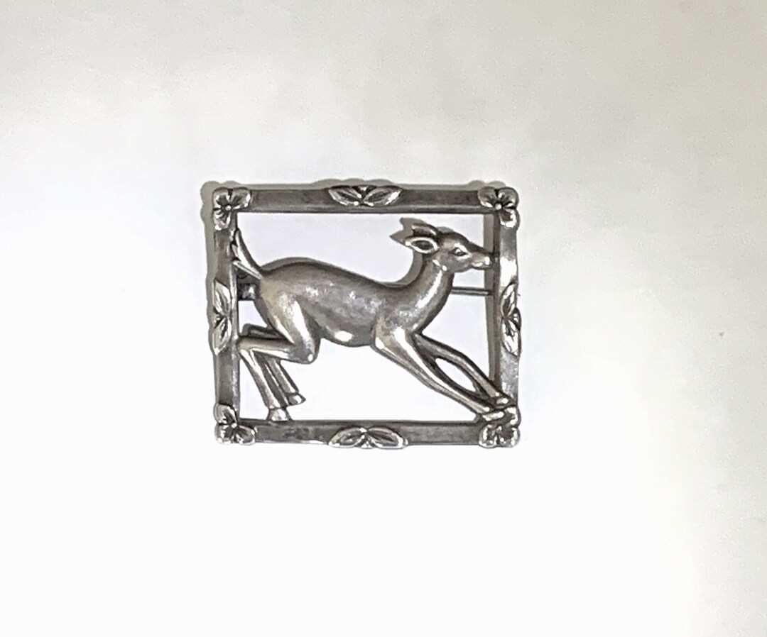 Vintage Sterling Silver Art Nouveau Style Deer Pin/brooch - Excellent ...