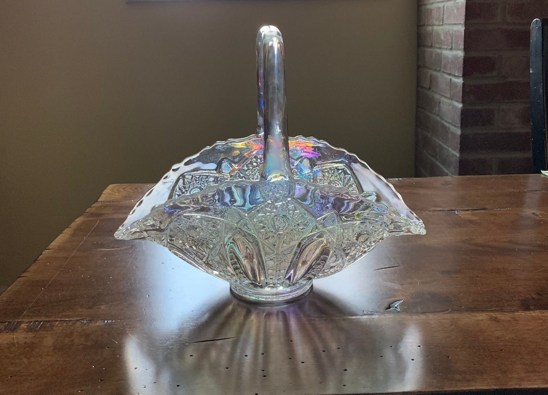 Vintage L. E. Smith Iridescent Crystal Lustre Carnival Glass Basket ...
