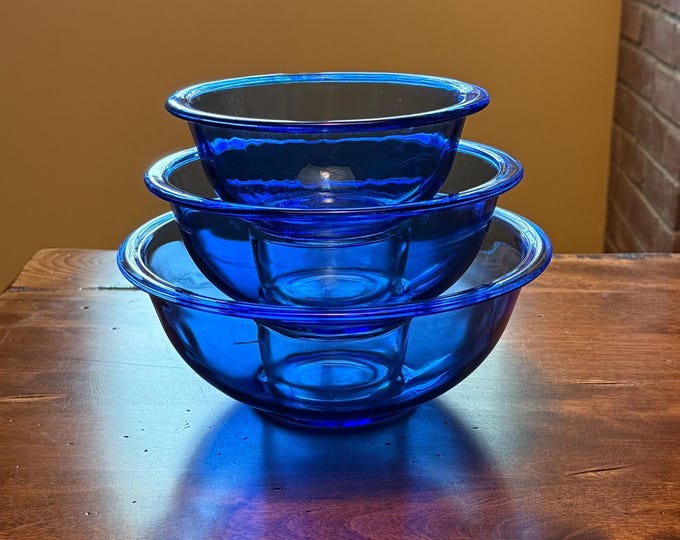 Vintage Pyrex 1990’s Cobalt Blue 3 Piece Nesting Mixing Bowls Set-322 ...