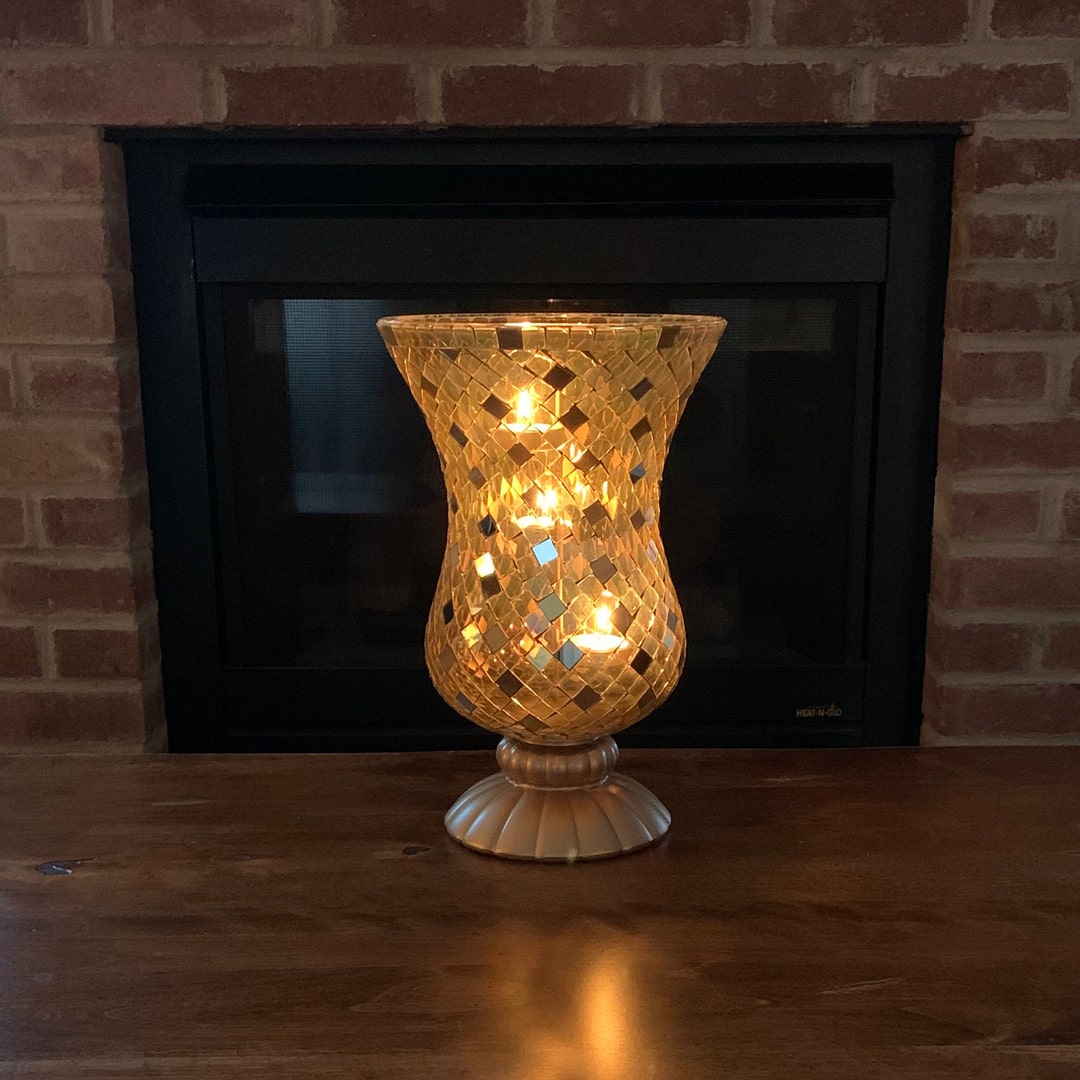 Vintage Partylite Global Fusion Gold Hurricane Stained Glass Mosaic ...